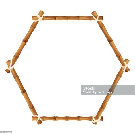 만화 스타일의 밧줄이 있는 대나무 테두리 프레임 흰색 배경에 격리된 장식 스톡 벡터 삽화 하와이 막대기에서 부족 공백 벡터 그림 국경에 대한 스톡 벡터 아트 및 기타 이미지