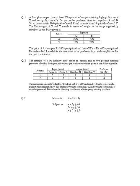 Or 1a Lpp Formulation Problems Pdf Technology And Engineering