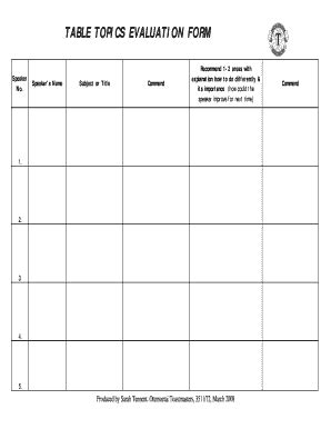Table Topics Evaluation Form Fill Online Printable Fillable Blank PdfFiller