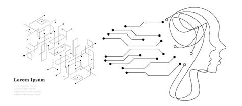 추상 블랙 화이트 회로 기판 기하학적 기술 배경 Ai 인공 지능 얼굴 프로필 라인 건강관리와 의술에 대한 스톡 벡터 아트 및