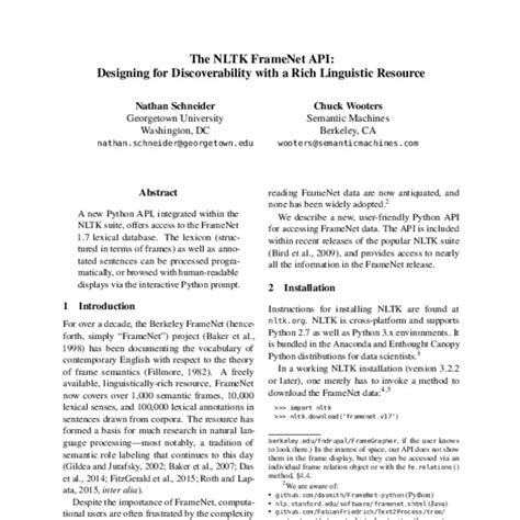 The Nltk Framenet Api Designing For Discoverability With A Rich Linguistic Resource Acl Anthology