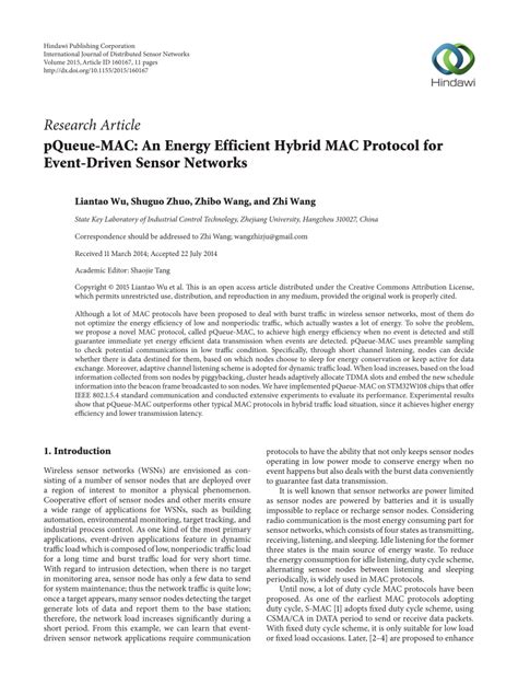 Pdf Pqueue Mac An Energy Efficient Hybrid Mac Protocol For Event