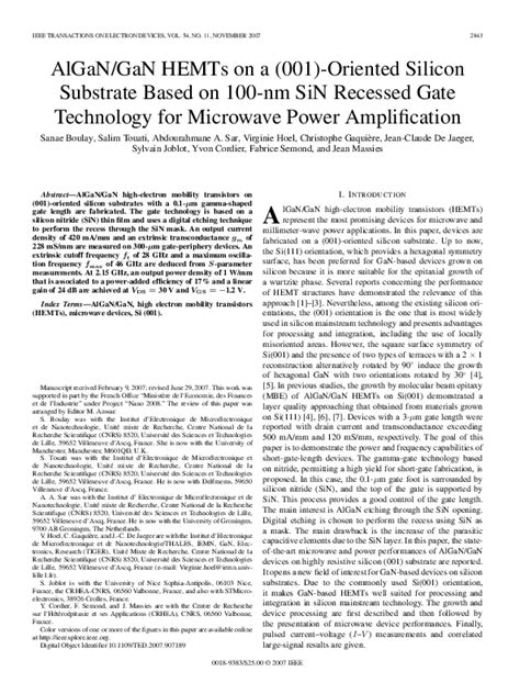 Pdf Algan Gan Hemts On A 001 Oriented Silicon Substrate Based On 100 Nm Sin Recessed Gate