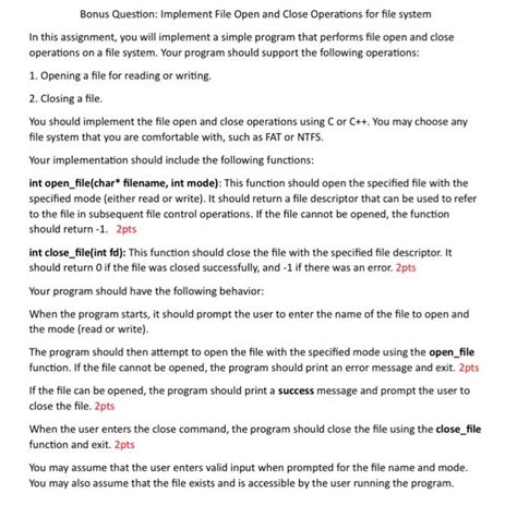 Solved Bonus Question Implement File Open And Close