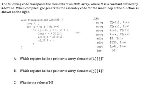 Solved The Following Code Transposes The Elements Of An Mxm