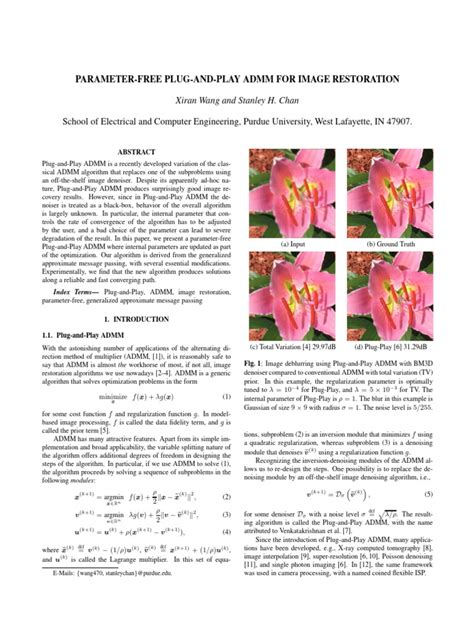 Parameter Free Plug And Play Admm For Image Restoration Download Free Pdf Matrix