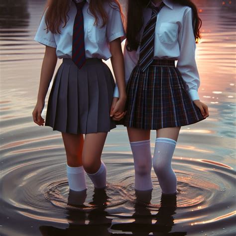 School Girls In Uniforms By The Waterside Ai Art Generator Easy