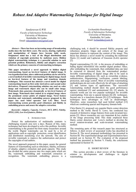 Pdf Robust And Adaptive Watermarking Technique For Digital Image