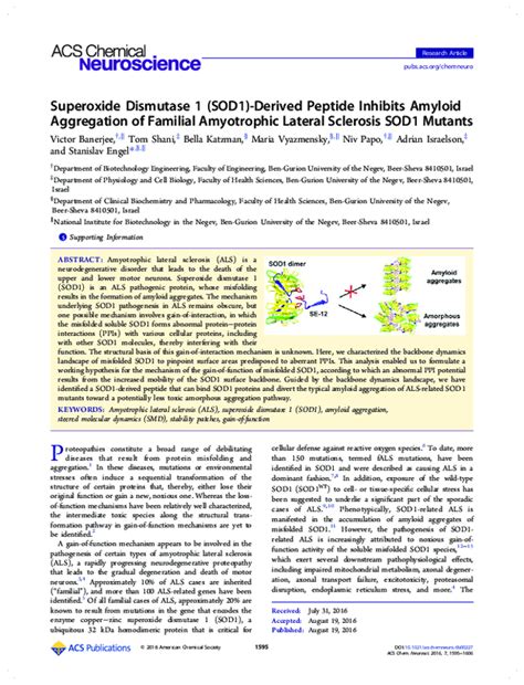 Pdf Superoxide Dismutase 1 Sod1 Derived Peptide Inhibits Amyloid