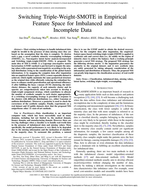 Pdf Switching Triple Weight Smote In Empirical Feature Space For Imbalanced And Incomplete Data