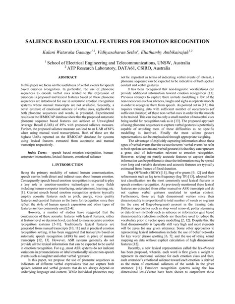 Pdf Salience Based Lexical Features For Emotion Recognition
