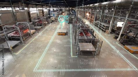 Robots In An Automated Factory Automated Factory With Self Managed Robots Visualization Of