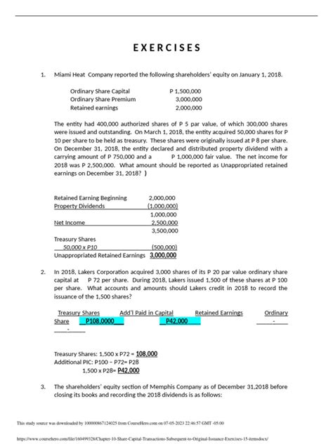 chapter 10 share capital transactions subsequent to original issuance