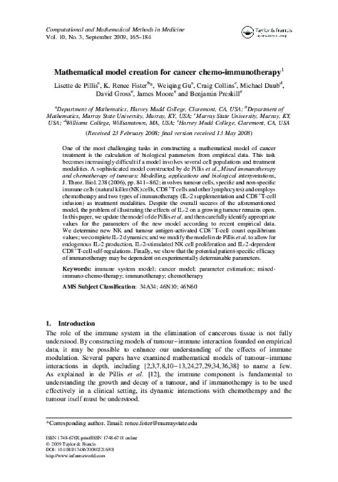 Pdf Mathematical Model Creation For Cancer Chemo Immunotherapy
