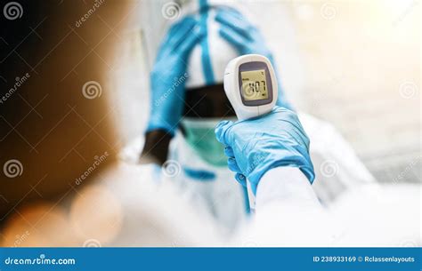 Fevers Measure Forehead By Infrared In Covid Patient In A Clinic During Coronavirus Epidemic