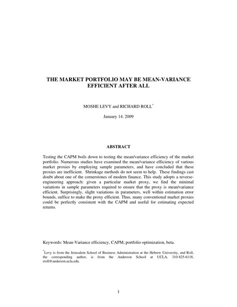 Pdf The Market Portfolio May Be Meanvariance Efficient After All