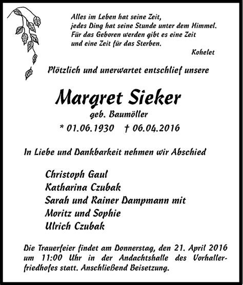 Traueranzeigen Von Margret Sieker Trauer In Nrwde