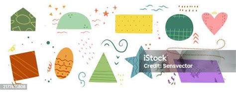 교육 기관에서 공부하기 위한 기하학적 그림 벡터 고립 된 세트의 오각형과 사각형 반원과 타원형 삼각형과 사각형 별과 원 마음과 평행 사변형 낙서 공공건물에 대한 스톡 벡터