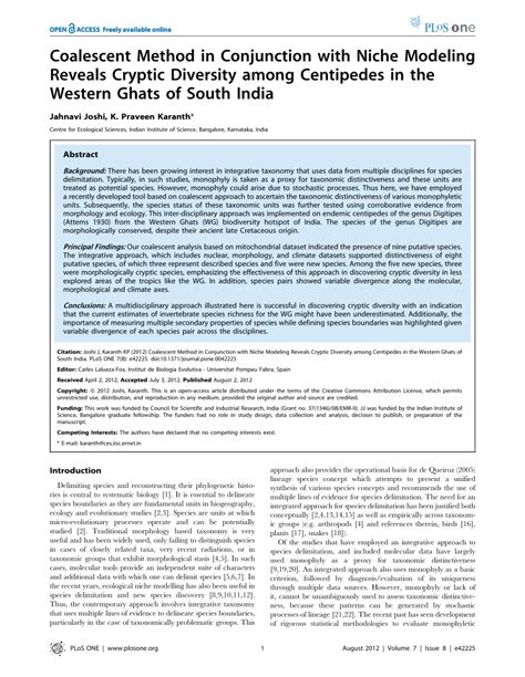 Pdf Coalescent Method In Conjunction With Niche Modeling Reveals Cryptic Diversity Among