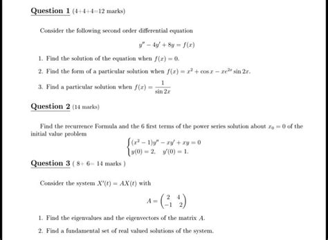 Solved Solve It Step By Step Question14 4 4 12marks Consider The Following Second Order