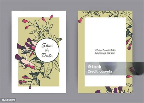 식물 결혼식 초대 카드 템플릿 디자인 손으로 그린 자홍색 꽃과 나뭇잎 녹색 배경 미니 멀 빈티지 스타일 벡터 일러스트 레이 션에 사각형 프레임 시골 파스텔 컬러 빈티지 0