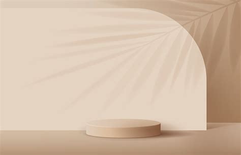 화장품 밝은 갈색 배경과 제품 프리젠 테이션 브랜딩 및 포장을위한 프리미엄 연단 디스플레이 잎 배경의 그림자 스튜디오 무대 벡터 일러스트 디자인 0명에 대한 스톡 벡터 아트