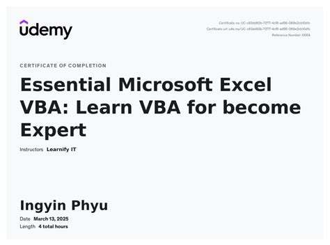 Udemy Certification Excelvba Vba Ingyin Phyu