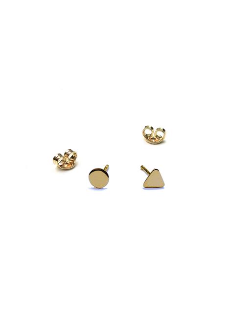 Micro Triangle Or Disk Stud Earring In 18kt Solid Gold