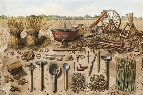 Comparing Agricultural Implements Across Ancient C Generative Ai Premium Ai Generated Image