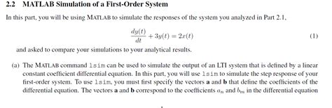 Solved MATLAB Simulation Of A First Order System In This Chegg