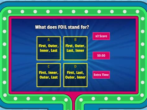 Foil Method In Quadratic Functions Gameshow Quiz