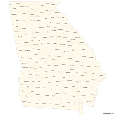 Georgia County Map Free Printable Maps 265x220