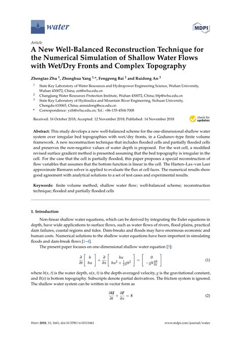 Pdf A New Well Balanced Reconstruction Technique For The Numerical Simulation Of Shallow Water
