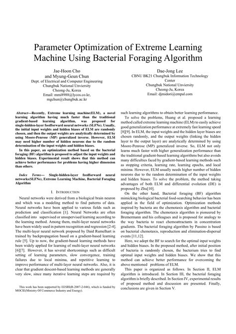 Pdf Parameter Optimization Of Extreme Learning Machine Using Bacterial Foraging Algorithm