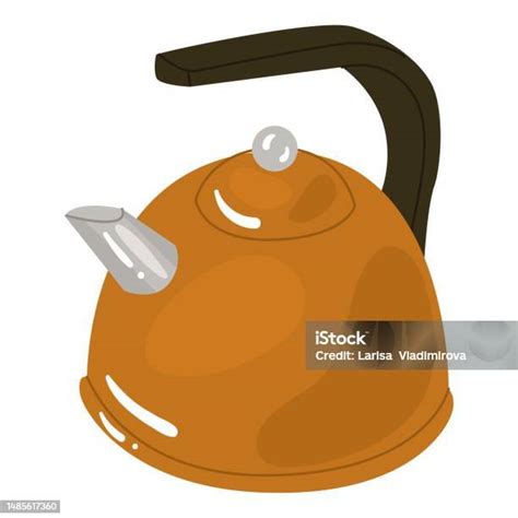스토브에 물을 끓이고 차를 만들기 위한 플라스틱 손잡이가 있는 금속 주전자 물을 끓이고 음료를 따뜻하게 유지하는 장치 벡터