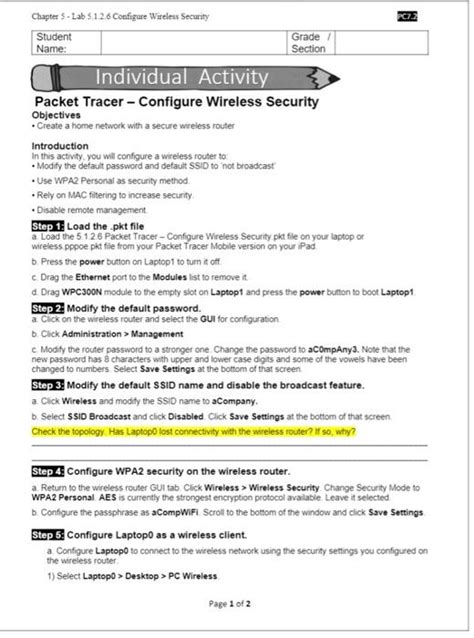 Solved Chapter 3 Lab 5 1 2 6 Configure Wireless Security
