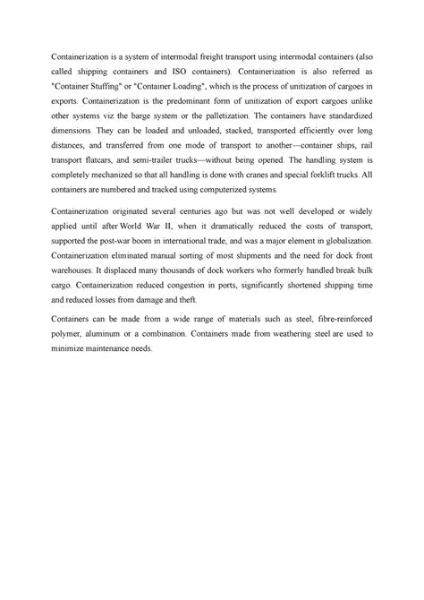 Containerization Shipping And Cargo Management Lecture Notes Containerization Is A System Of