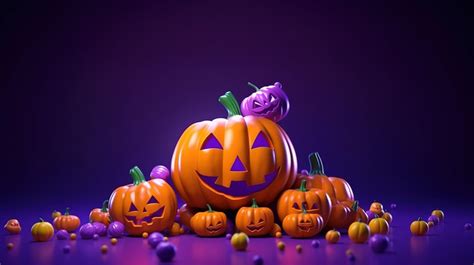 잭 오 랜턴 3d 렌더링된 할로윈 장면 달빛 보라색 배경에는 랜턴 사탕 뼈와 박쥐가 포함되어 있습니다 배경 Png  무료 다운로드 Pikbest