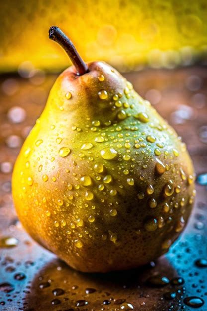 Fresh And Wet Pear Fruit Premium Ai Generated Image