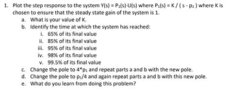 Solved Plot The Step Response To The System Y S P1 S U S Chegg Com
