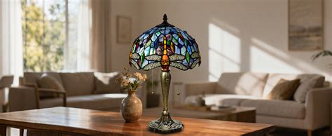Nizrsky Tiffany Table Lamp 12 Inch Dragonfly Stained Glass Lamp