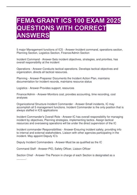 Fema Grant Ics 100 Exam 2025 Questions With Correct Answers Fema Grant Ics 100 Stuvia Us
