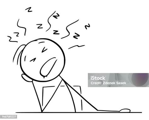 책상 뒤에서 자고 있는 피곤한 사람 벡터 만화 스틱 그림 그림 스틱피겨에 대한 스톡 벡터 아트 및 기타 이미지 스틱피겨