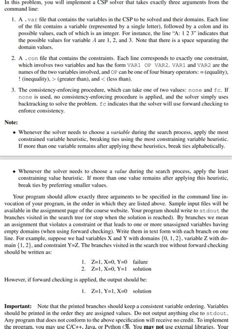 in this problem you will implement a csp solver that
