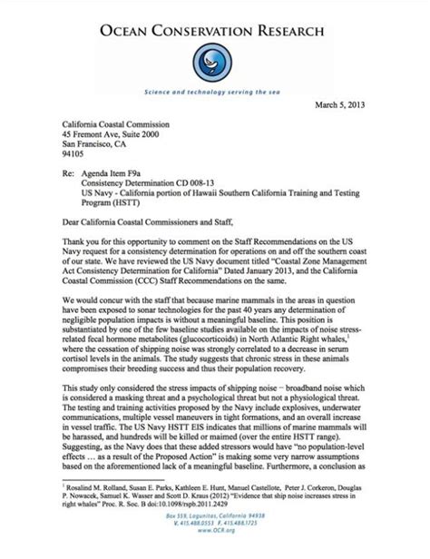 2013comments Consistency Determination Ocean Conservation Research