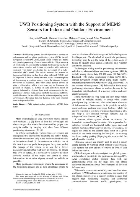 PDF UWB Positioning System With The Support Of MEMS Sensors For Indoor And Outdoor Environment