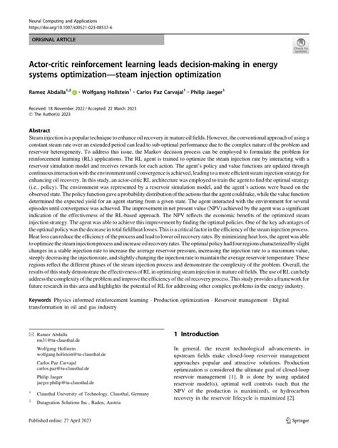 Pdf Actor Critic Reinforcement Learning Leads Decision Making In Energy Systems Optimization