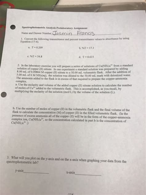 Solved EXPERIMENT SPECTROPHOTOMETRIC ANALYSIS Chegg