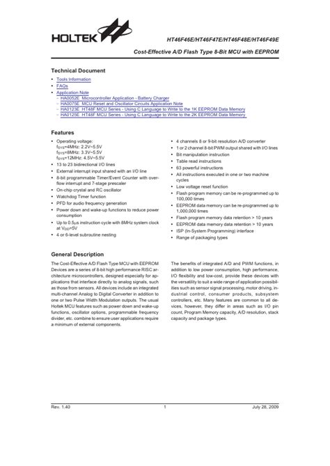 Ht F E Ht F E Cost Effective A D Flash Type Bit Mcu Holtek Semiconductor
