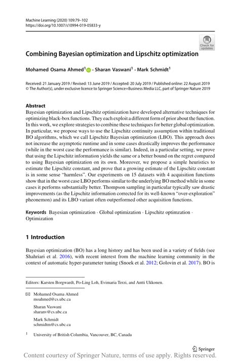 Combining Bayesian Optimization And Lipschitz Optimization Request Pdf
